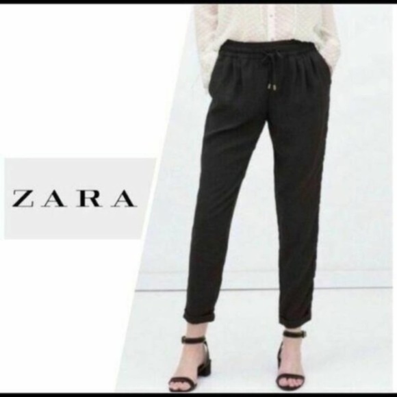 Zara | Pants & Jumpsuits | Zara Basic Black Drawstring Paper Bag ...